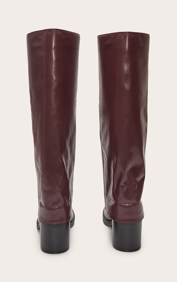 Burgundy Fold Over Low Block Heeled Boots | Footwear | PLT