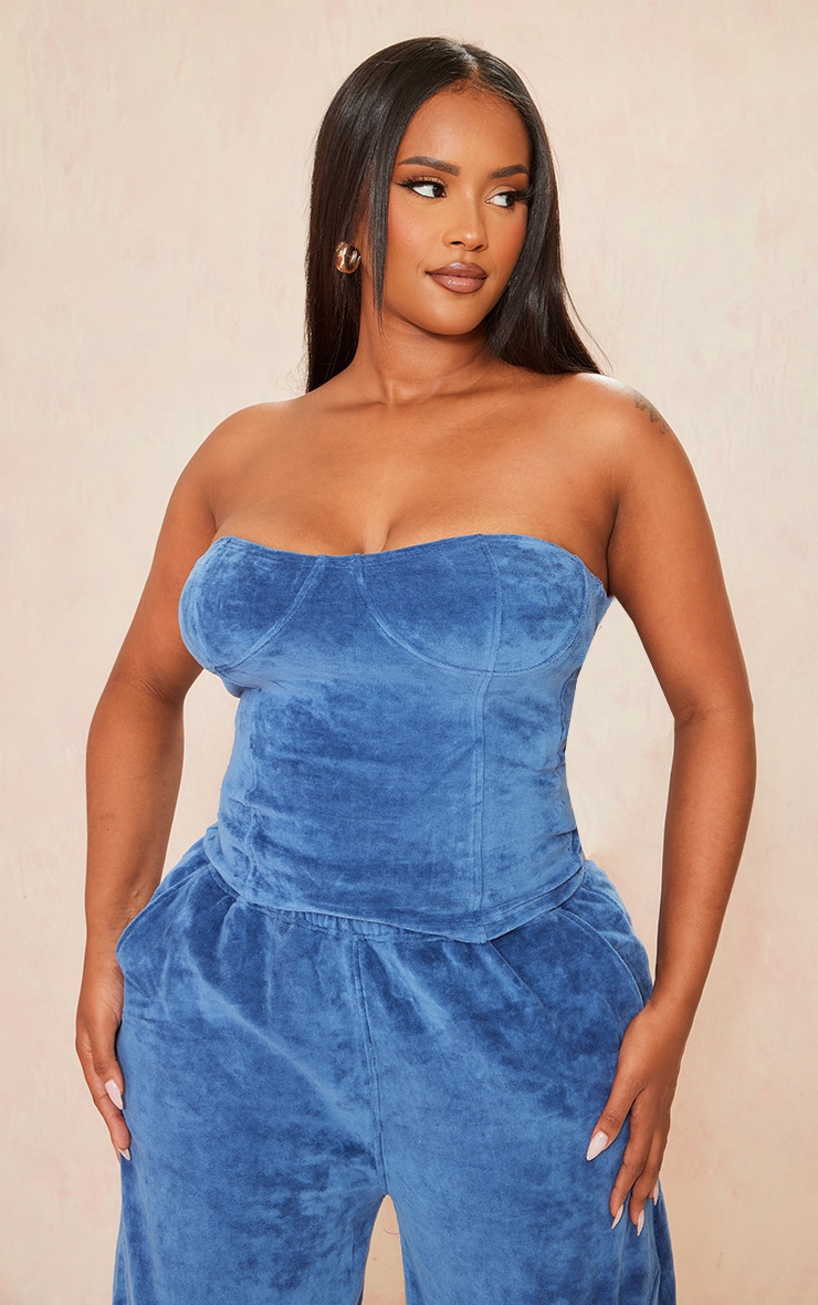 Shape Top Bustier Long En Velours Bleu À Détail Bonnets | Shape | PLT FR