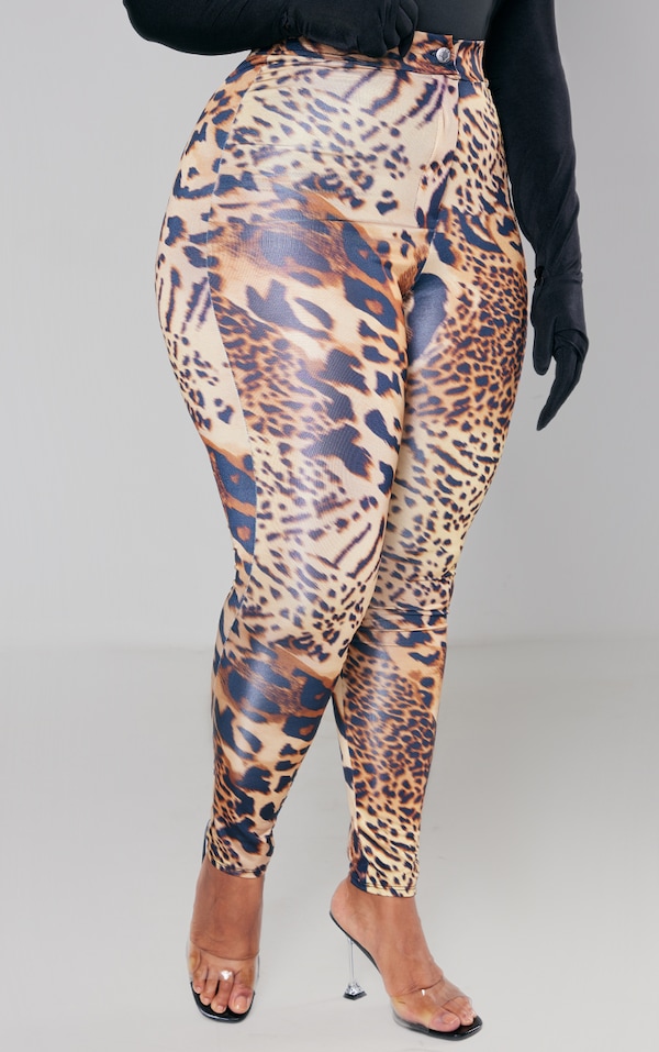 Plus Brown Leopard Print Disco Leggings | Plus Size | PLT