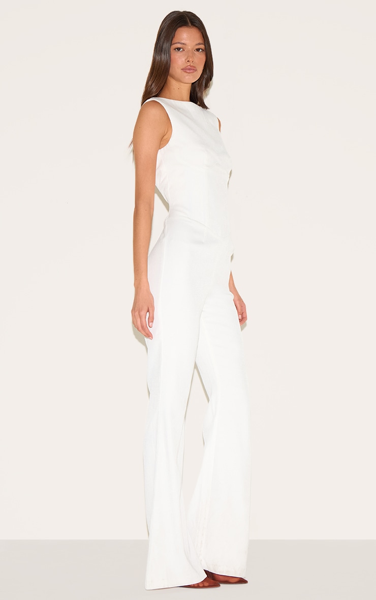 White Structured Back Corset Straight Leg Jumpsuit | Dresses | PLT USA