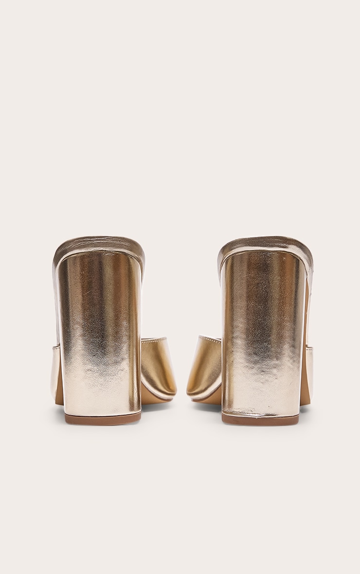 Gold Metallic Basic Block Heeled Mule Sandals | Footwear ...