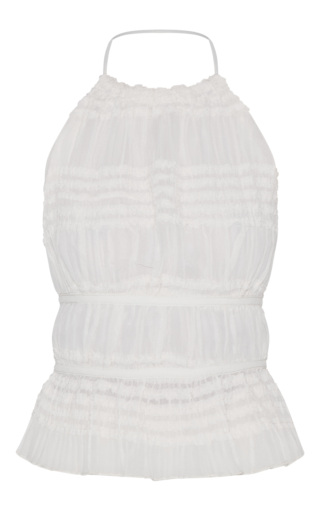 Cream Texture Frill Halter Neck Top | Tops | PrettyLittleThing USA