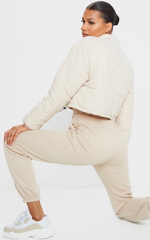 Cream Super Cropped Peach Skin Puffer | PrettyLittleThing AUS