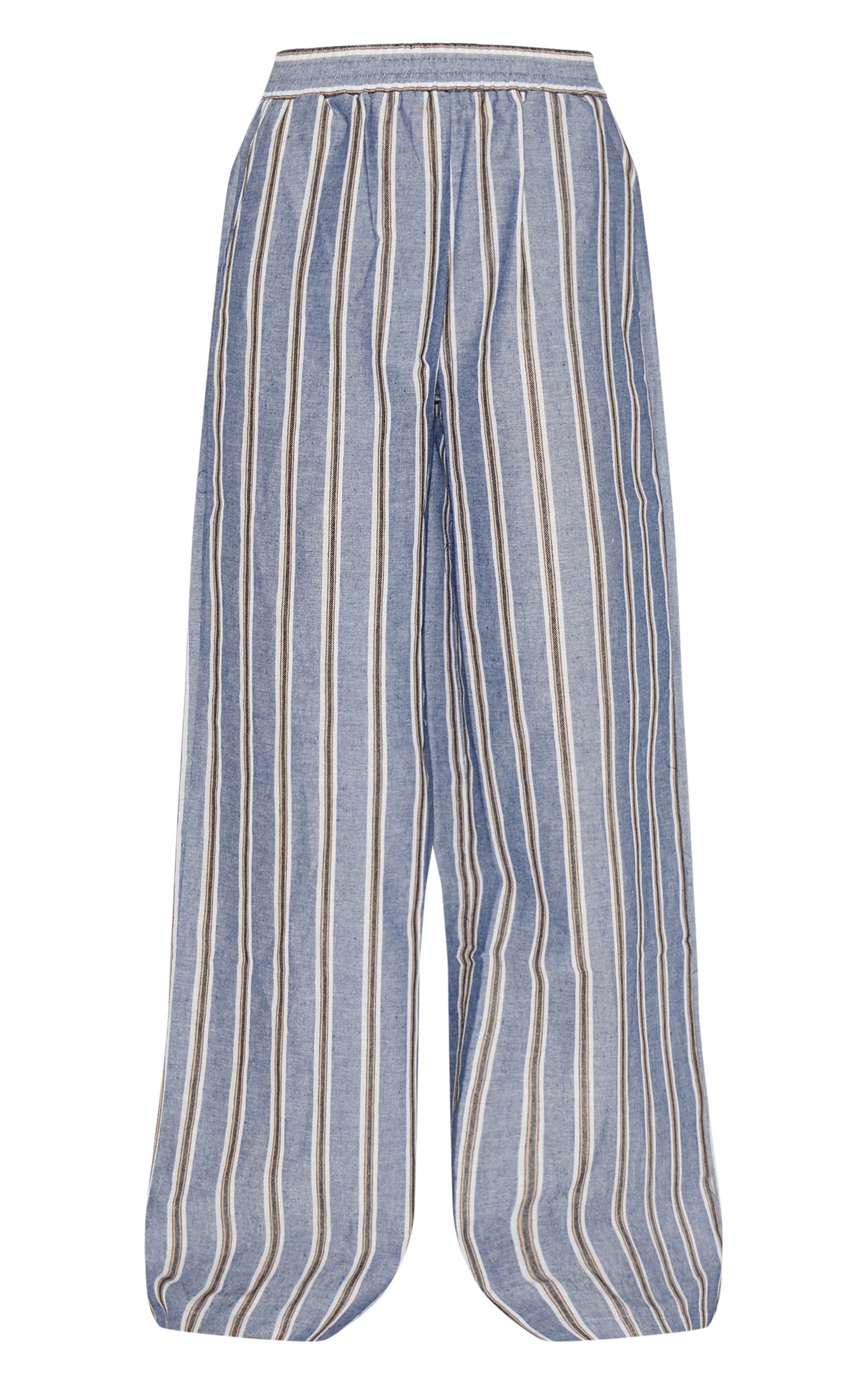 Tall Blue Linen Look Striped Wide Leg Trousers | Tall | PLT
