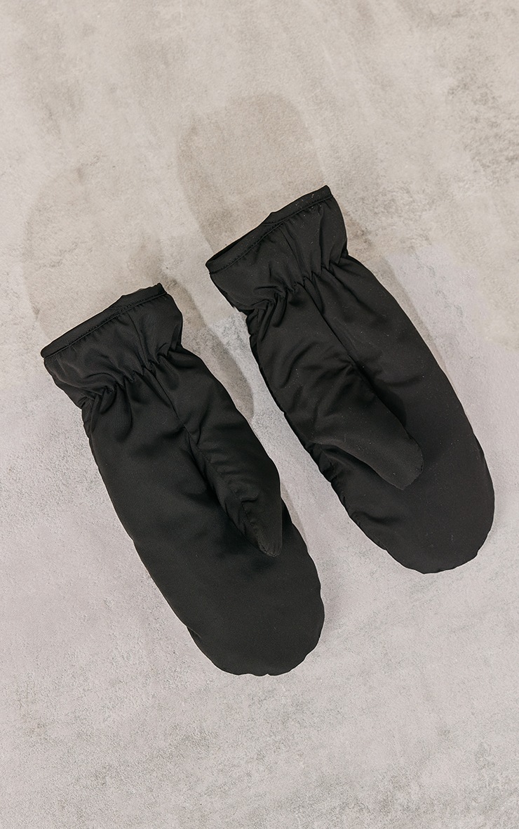 Black Nylon Padded Fur Lined Mittens | Accessories | PLT