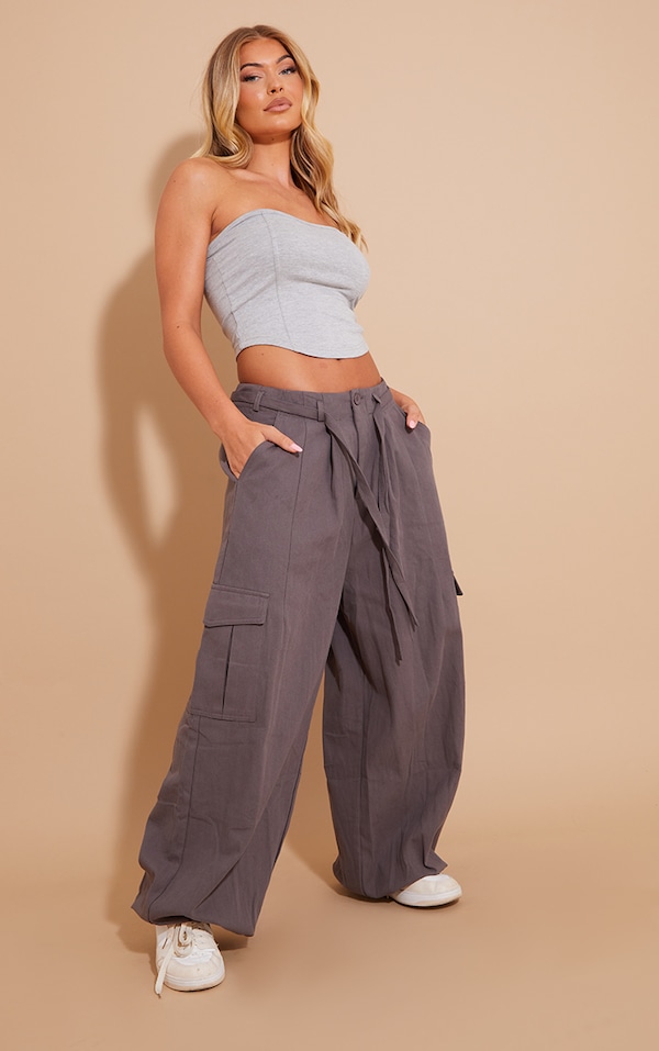 Grey Marl Jersey Tonal Bust Stitch Crop Top | Tops | PLT