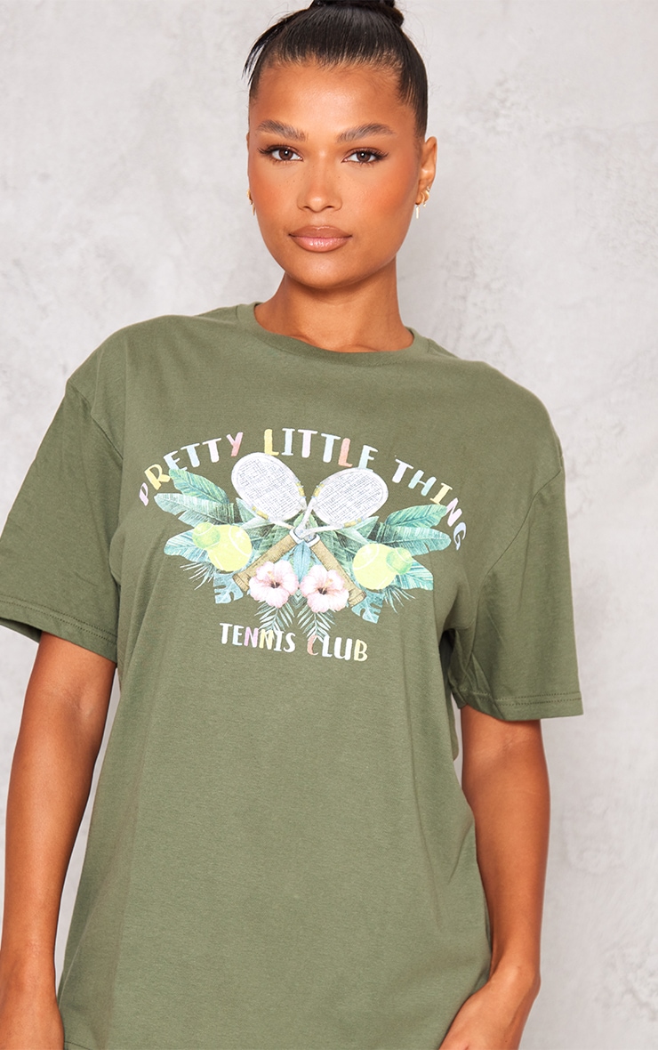 PLT Sea Green Floral Tennis Club Oversized T Shirt | Tops ...