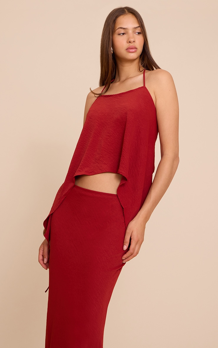 Deep Red Floaty Woven Spaghetti Strap Top | Co-ords | PLT