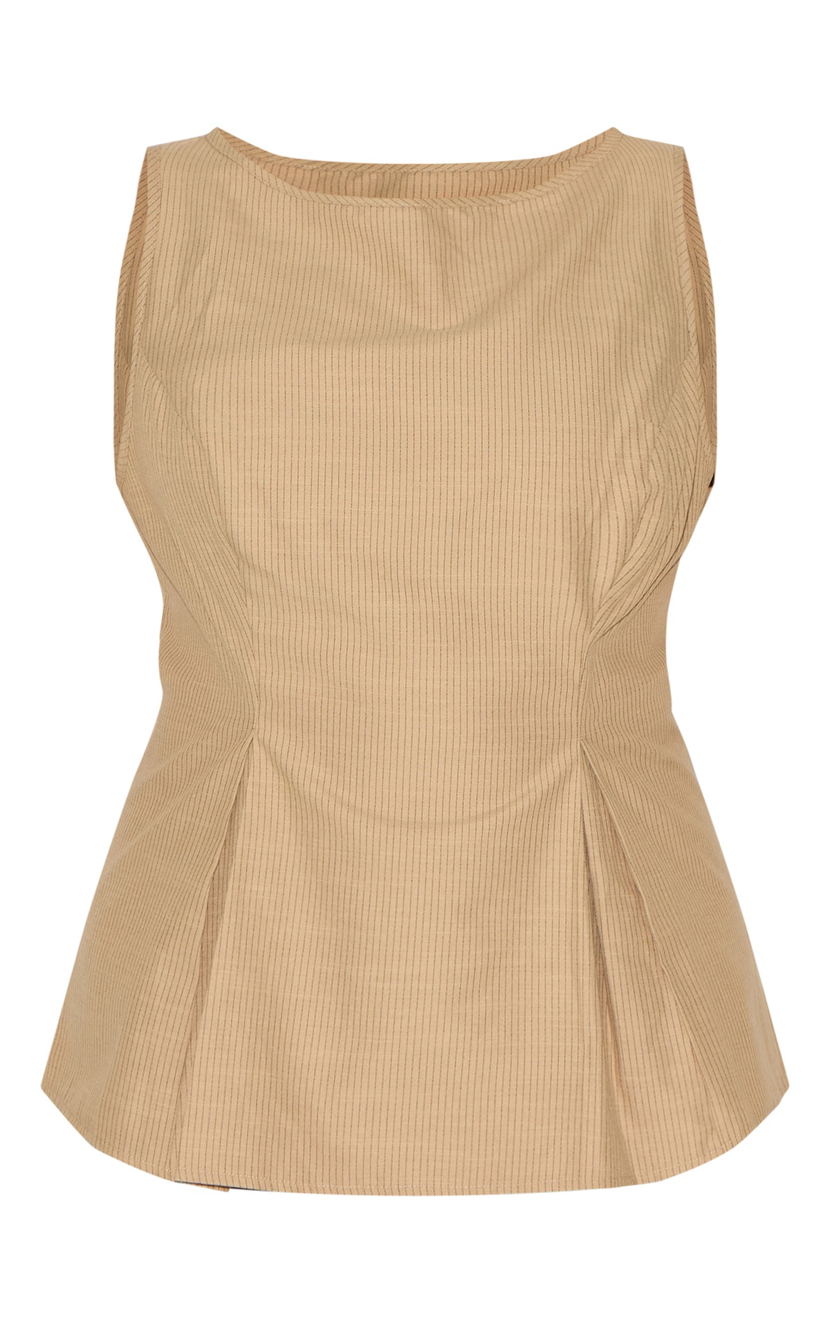 Plus Sand Striped Cotton Peplum Top | Plus Size | PrettyLittleThing USA