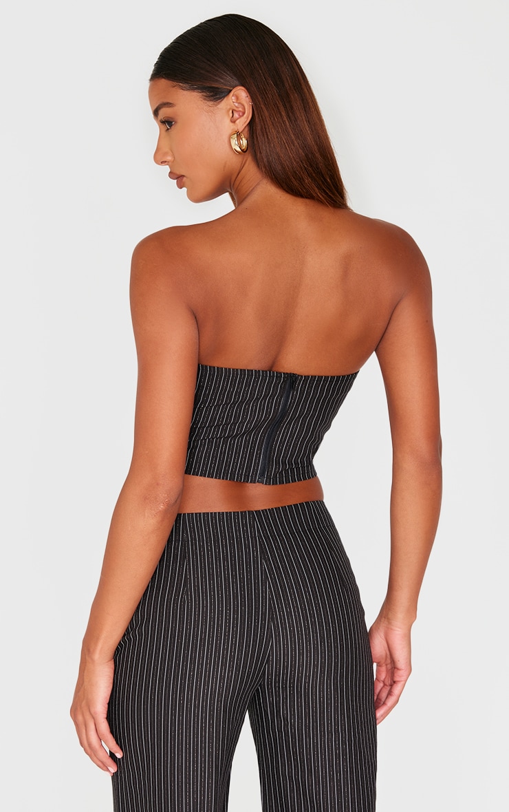 Black Tailored Woven Glitter Pinstripe Bandeau Top | Co-ords ...