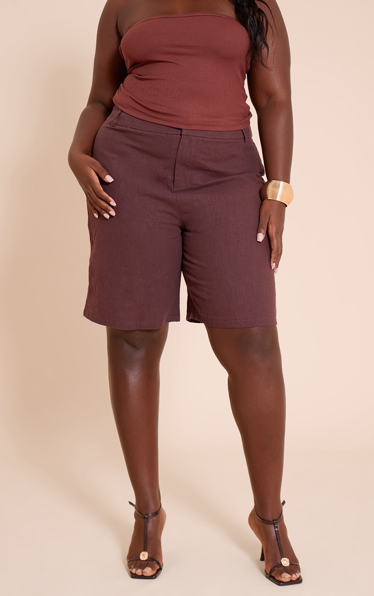 Plus Deep Chocolate Premium Linen Tailored Jorts | Plus Size | PLT