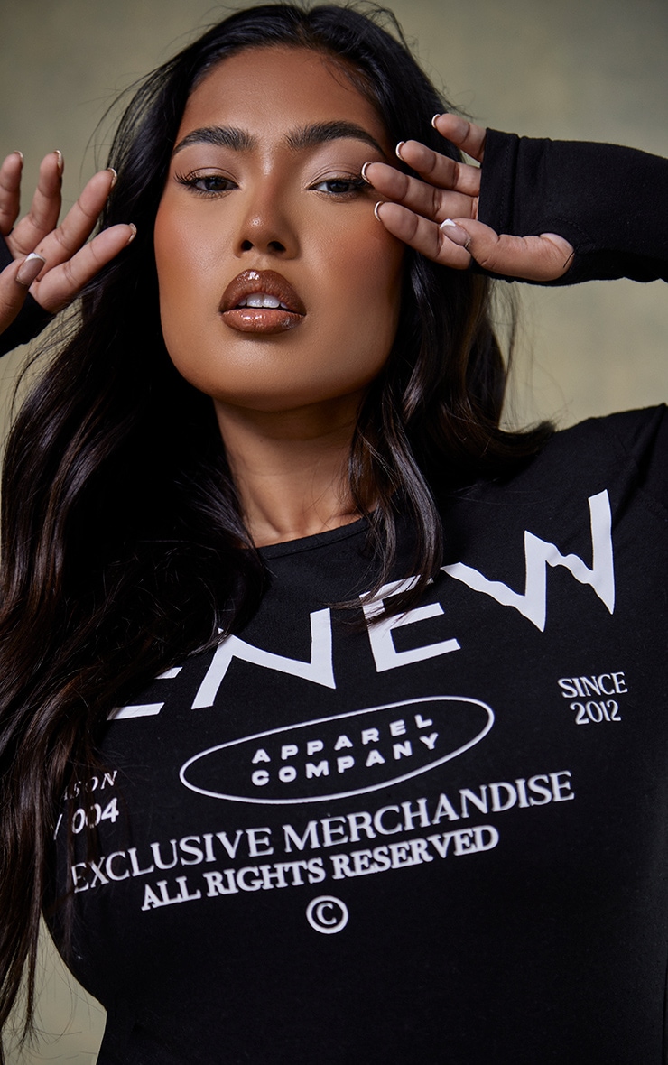 Renew Plus Black High Leg Logo Printed Bodysuit | PrettyLittleThing