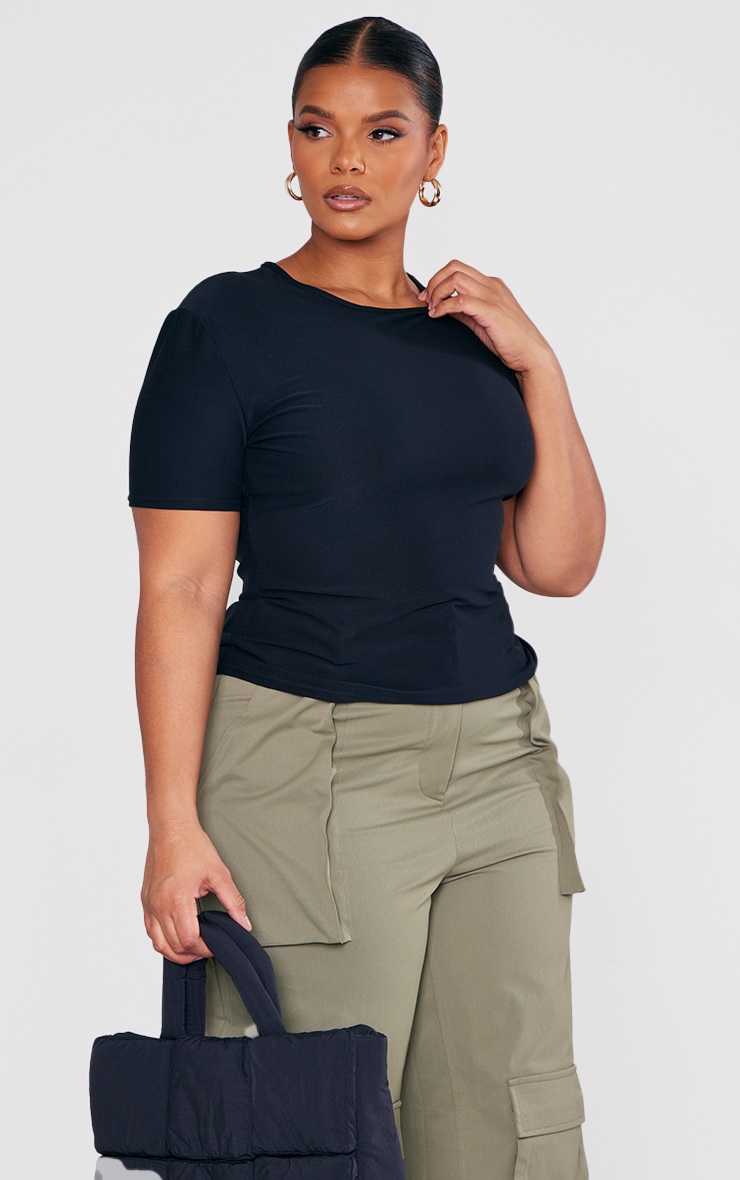 Plus Black Soft Touch Short Sleeve Top | Plus Size | PrettyLittleThing USA