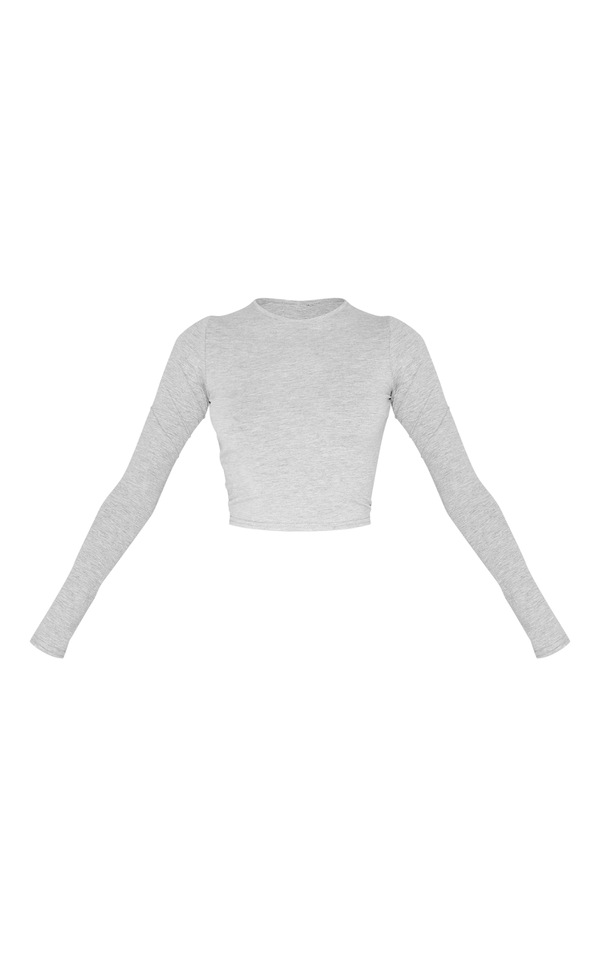 Ash Grey Cotton Jersey Long Sleeve Crew Neck Top | Co-ords ...