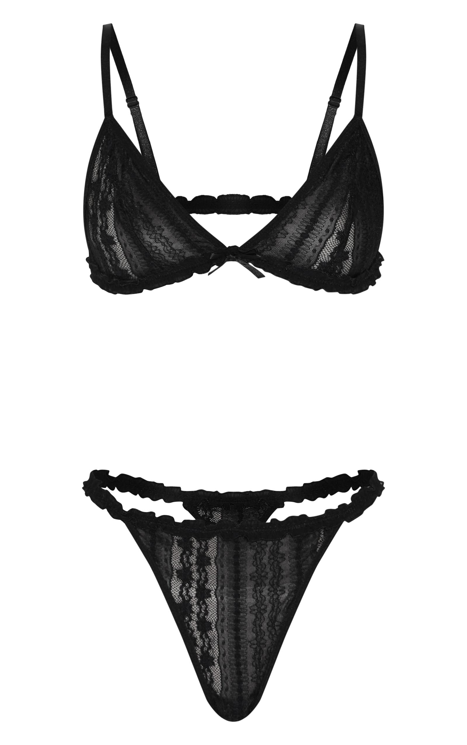 Black Textured Lace Triangle Lingerie Set | Lingerie & Nightwear ...