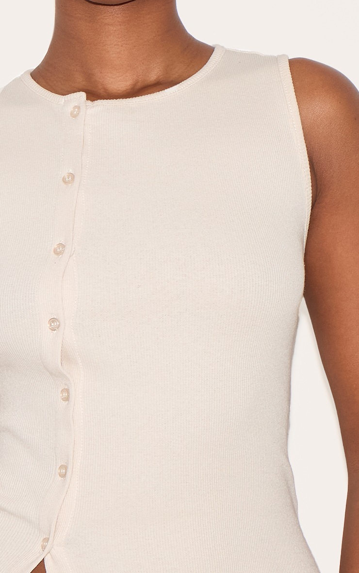 Beige Ribbed Asymmetric Button Detail Vest Top | Co-ords ...