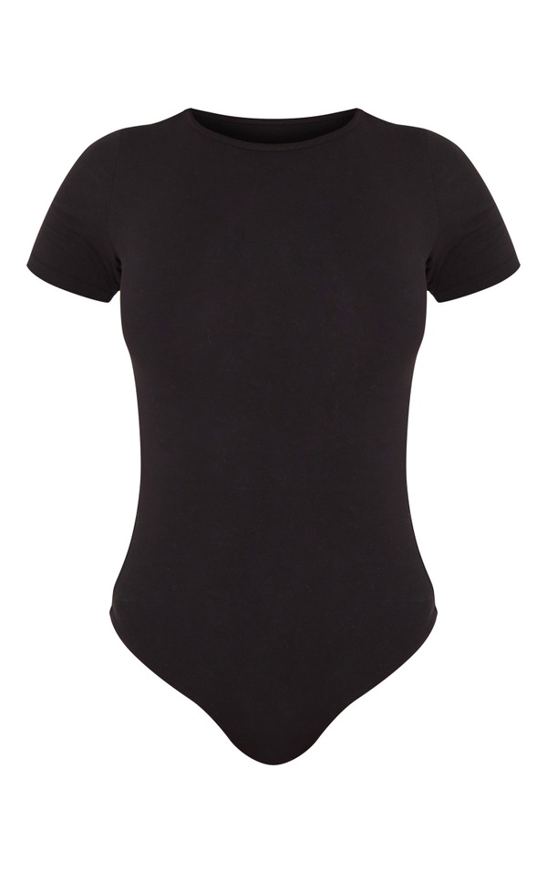 Tall Black Basic Fitted Short Sleeve Bodysuit | Tall | PLT