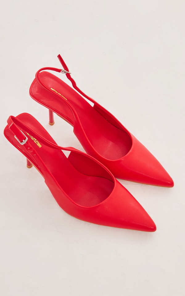 Escarpins Pointus En Enduit Rouge À Talon Moyen Et Bride Arrière ...