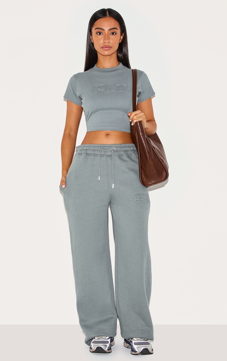 Petite Teal Plt Embossed Wide Leg Sweatpants | Petite ...
