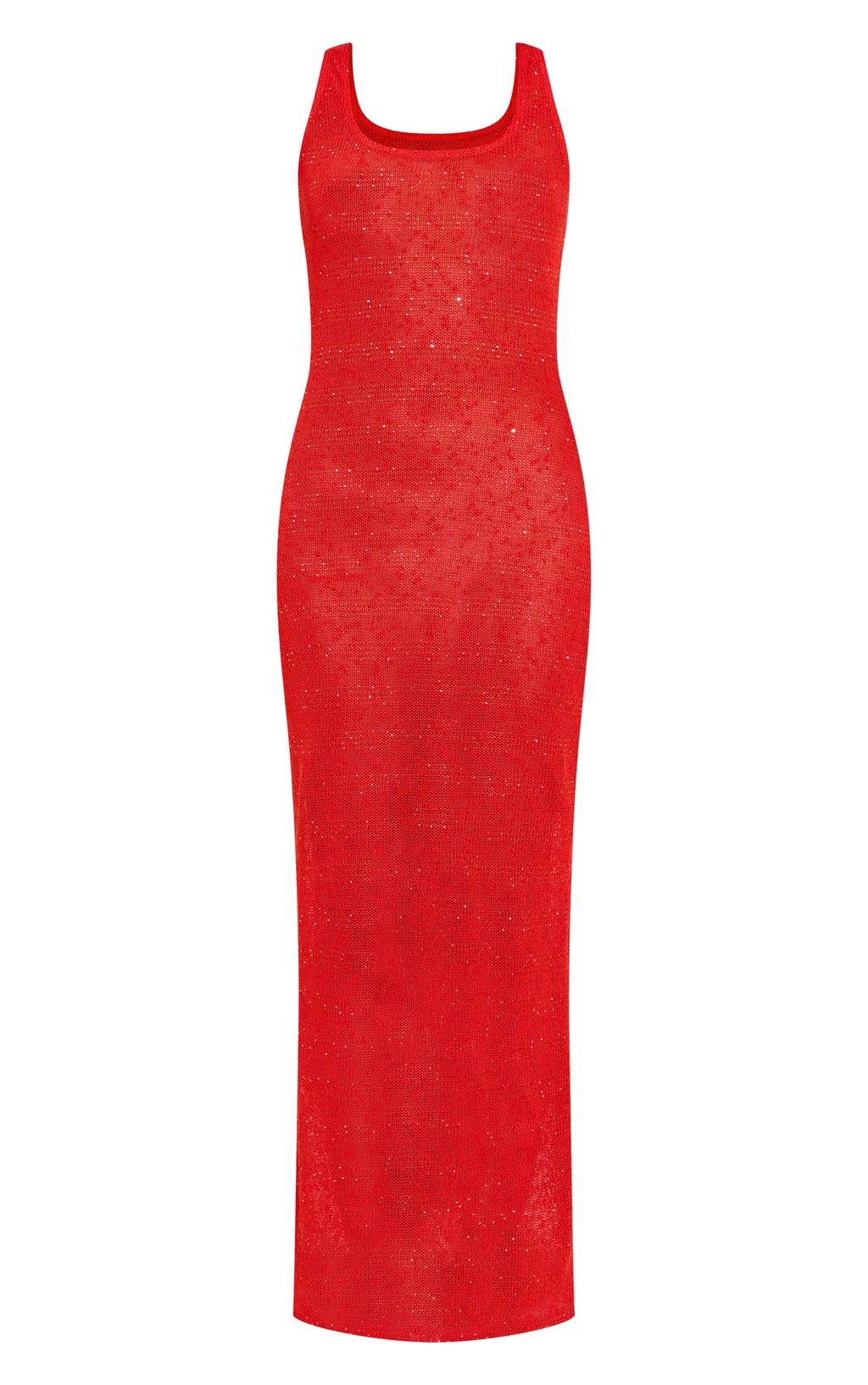 Tomato Red Sequin Sheer Racer Neck Maxi Dress | Dresses | PLT USA