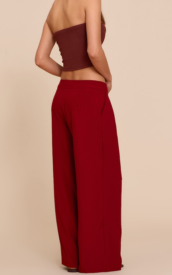 Deep Red Floaty Woven Double Pleat Wide Leg Pants | Bottoms ...