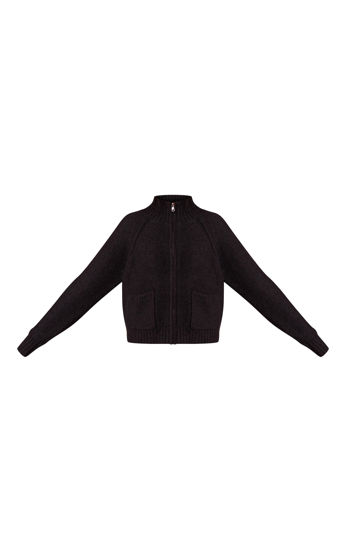 Black Zip Up Pocket Detail Knitted Cardigan | Knitwear | PLT