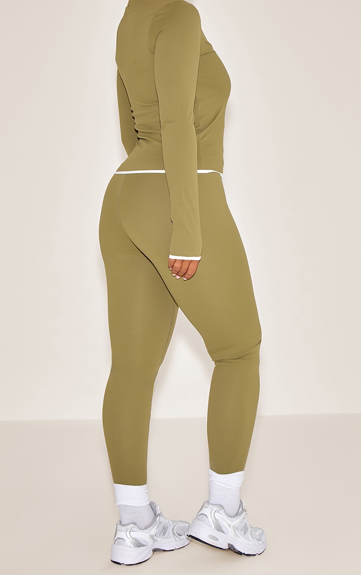 SHAPE OLIVE ACTIVE CONTRAST BINDING WAISTBAND LEGGINGS | Shape | PrettyLittleThing USA