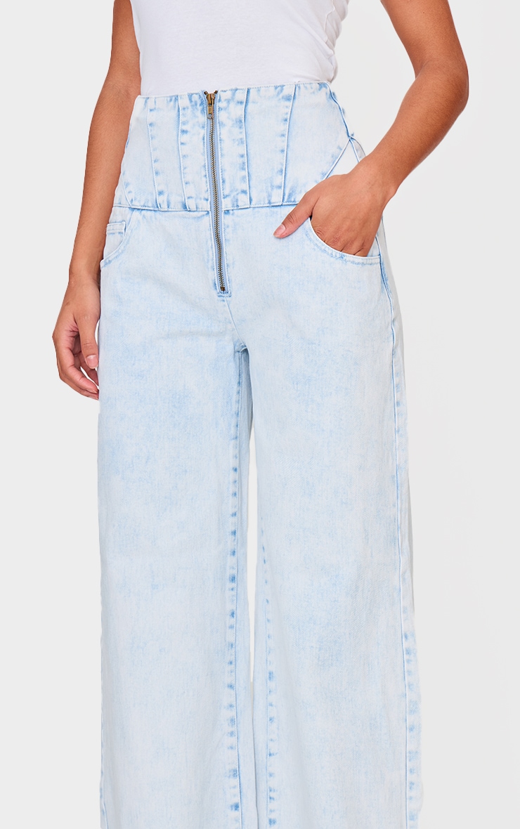 Light Blue Acid Wash Seam Corset Waist Jeans | Denim | PLT