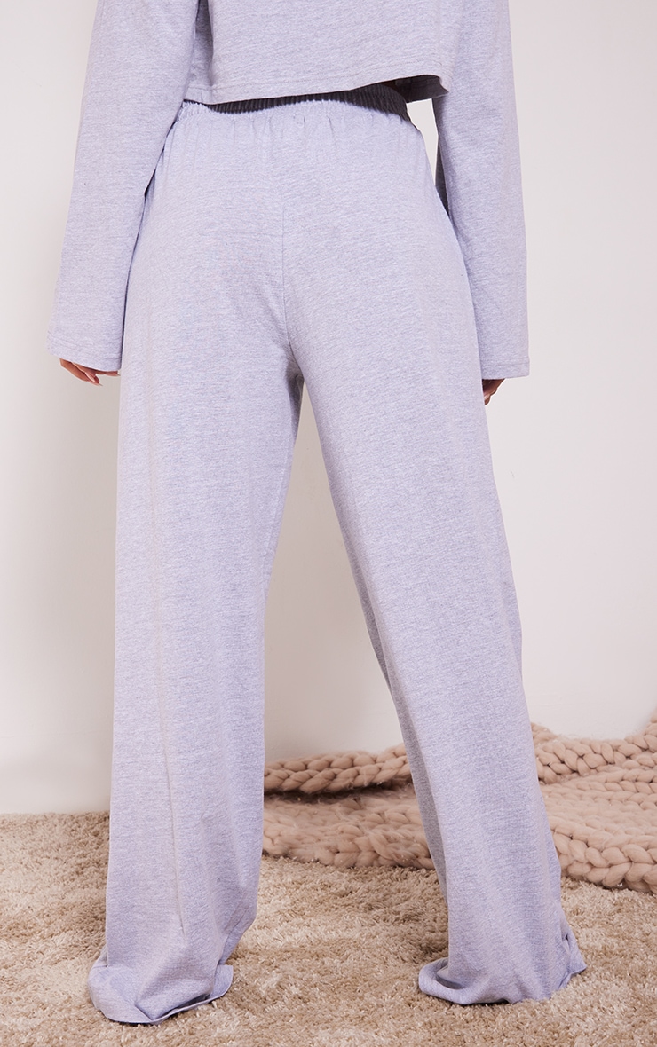 Grey Marl Jersey Button Pj Wide Leg Pants | PrettyLittleThing USA