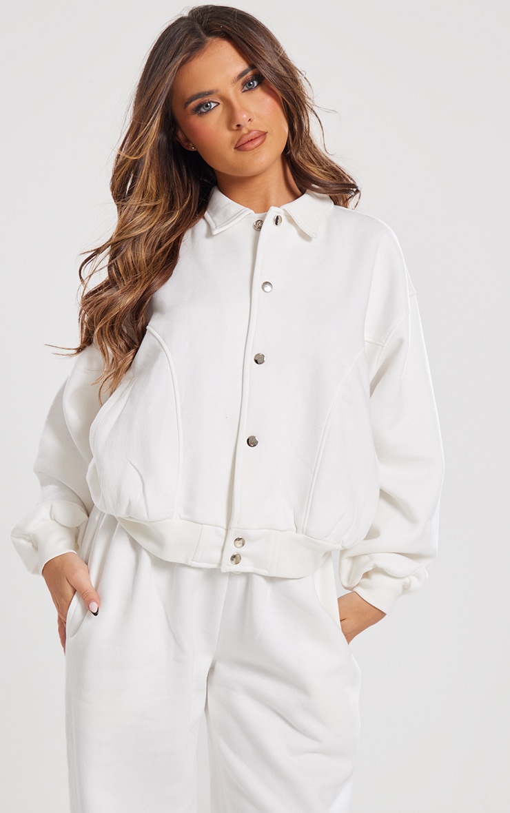 Ecru Seam Detail Bomber Jacket | Sweat | PrettyLittleThing CA