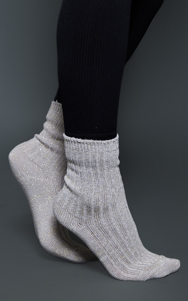 PRETTYLITTLETHING Grey Glitter Gift Wrapped Socks | Accessories | PLT