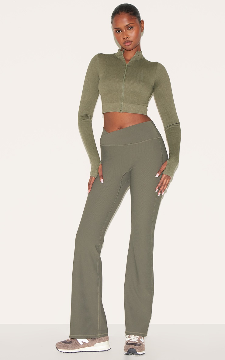 Olive Seamless Seam Detail Cropped Sports Jacket | Activewear ...