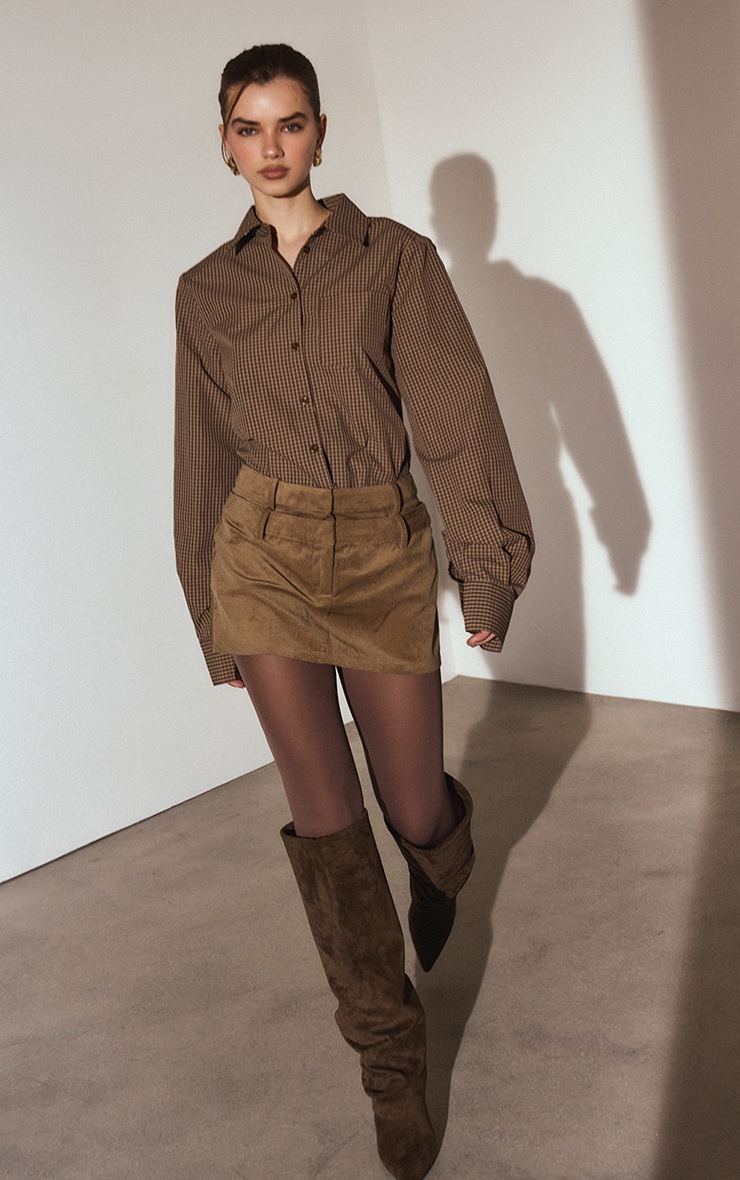 Brown Check Shoulder Pad Oversized Shirt | Tops | PrettyLittleThing USA