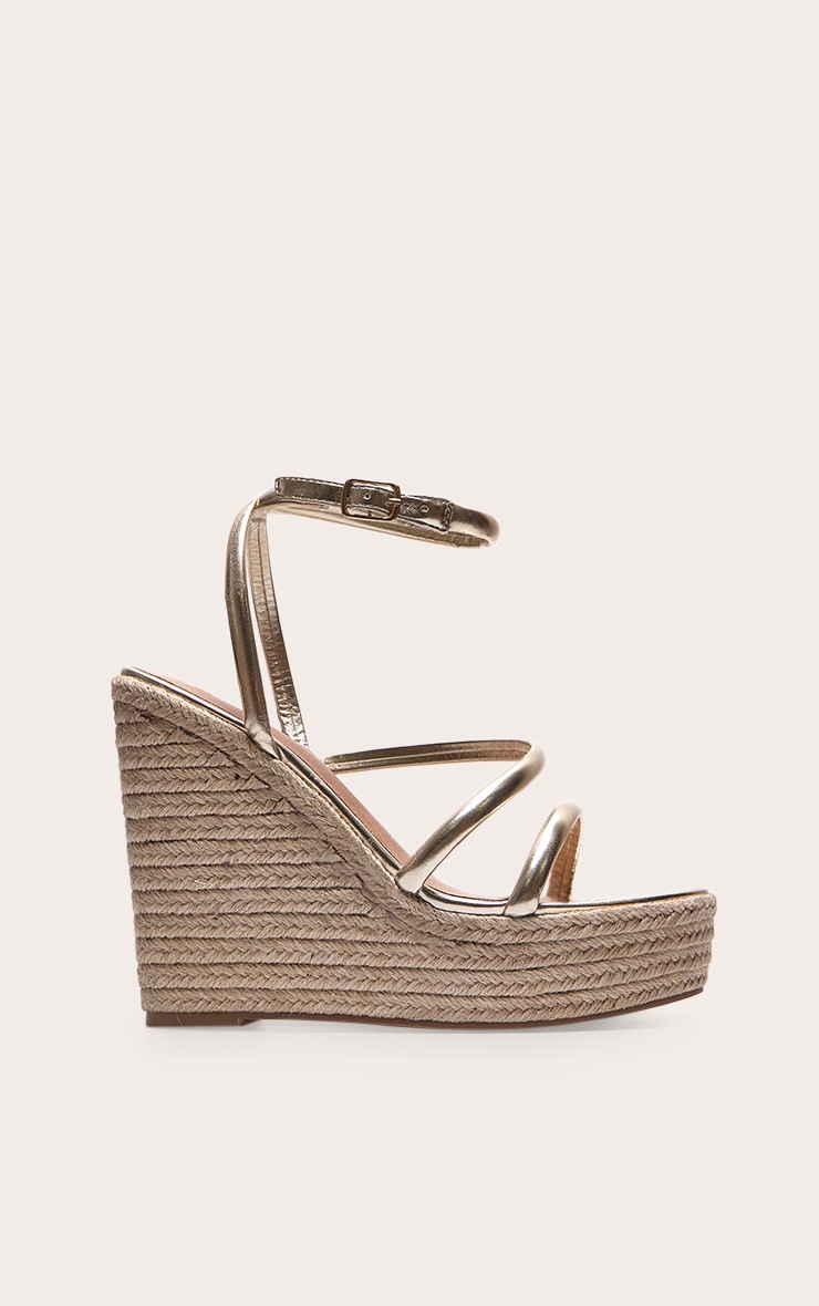 Gold Wide Fit Asymmetric Strap Platform Heel Wedges | Footwear ...
