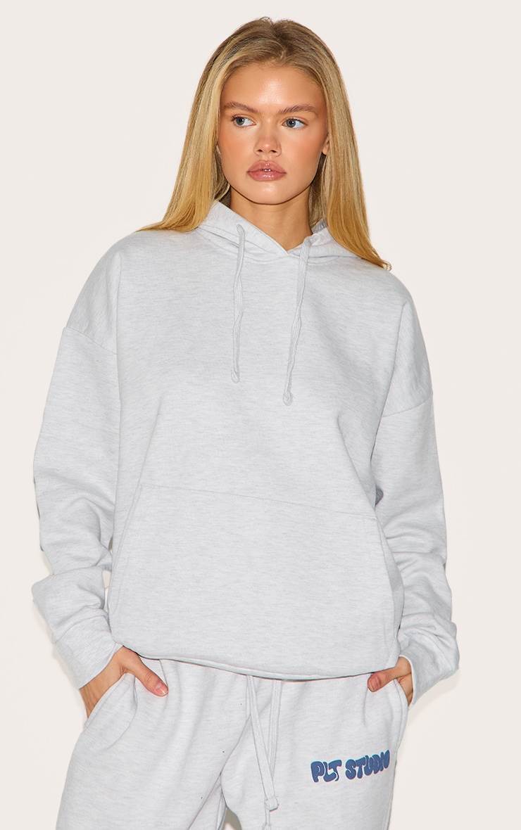 PLT Ash Grey Premium Studio Print Oversized Hoodie | Sweat ...