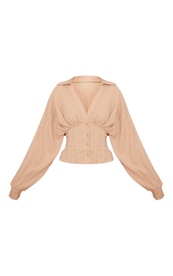 Stone Textured Woven Boned Fitted Shirt | Tops | PLT