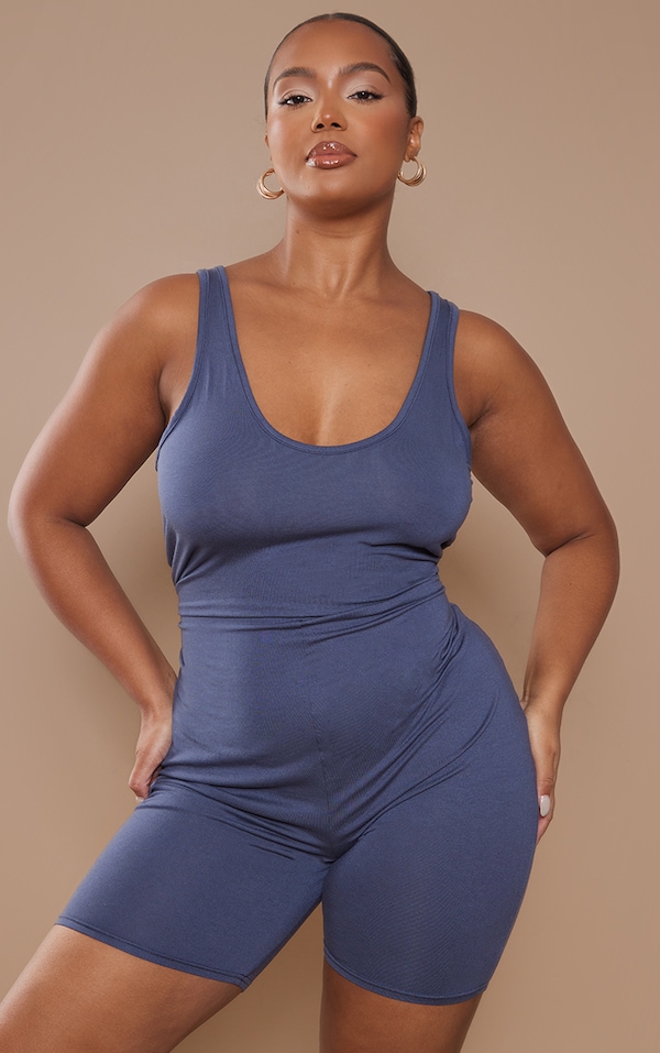 Plus Charcoal Plunge Front Unitard | Plus Size | PLT USA