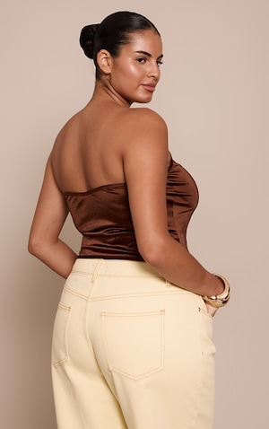 Plus Chocolate Satin Boning Detail Bandeau Corset | Plus Size ...