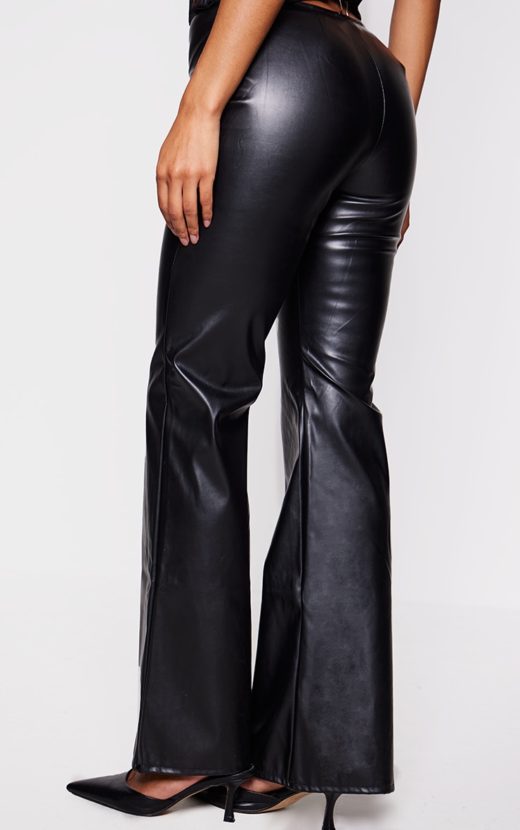 Black Faux Leather Low Rise Straight Leg Trousers | Bottoms | PLT