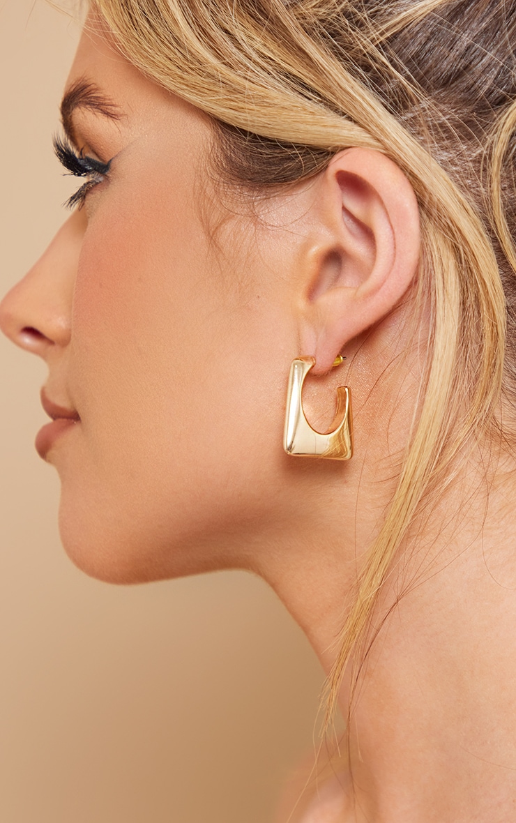 Gold Rectangular Simple Multipack Earrings | PrettyLittleThing USA