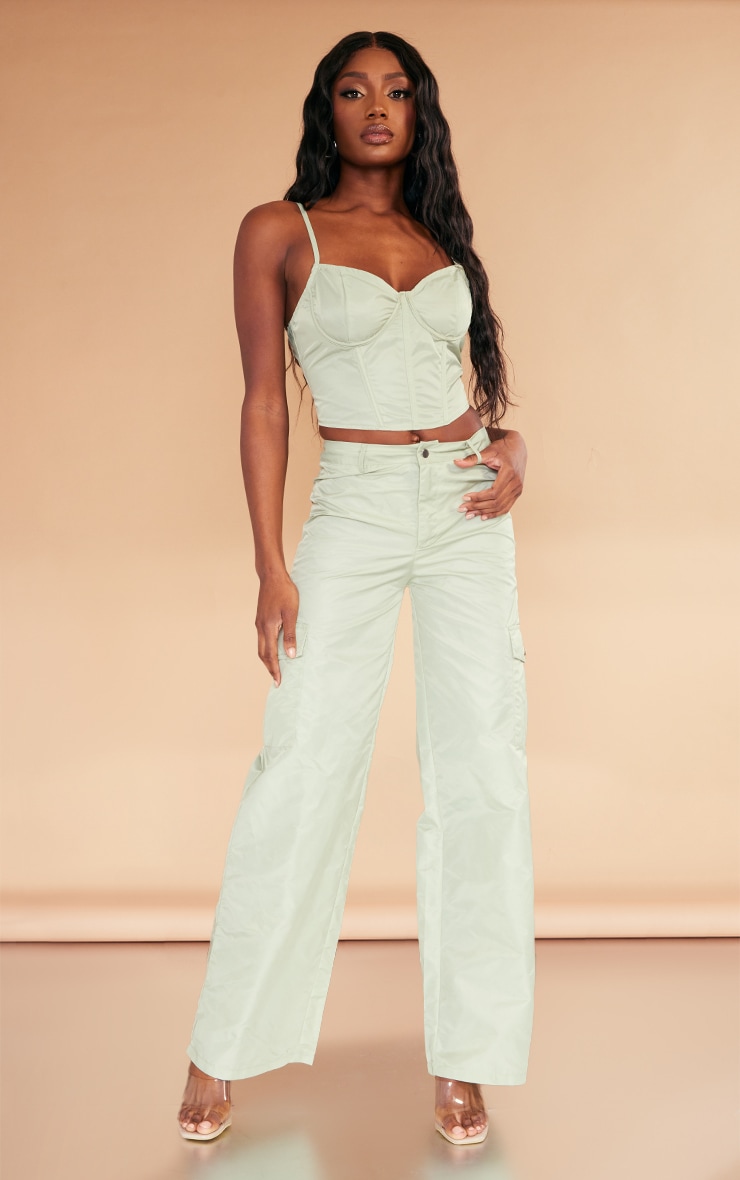 Sage green wide leg pants | PrettyLittleThing USA