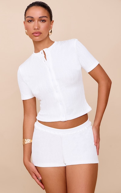 White Textured Button Up Longline Top | Co-ords | PrettyLittleThing AUS