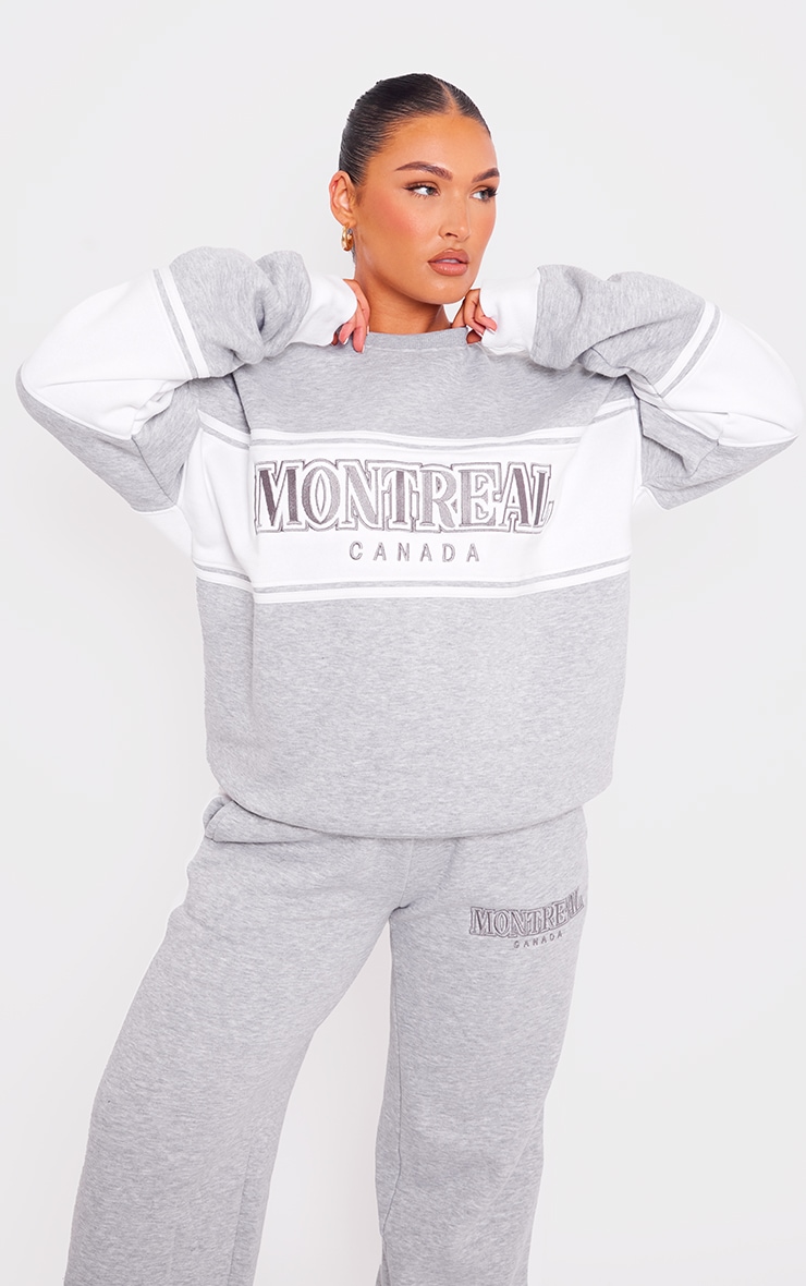 Ash Grey Montreal Embroidered Oversized Sweatshirt | Sweat ...