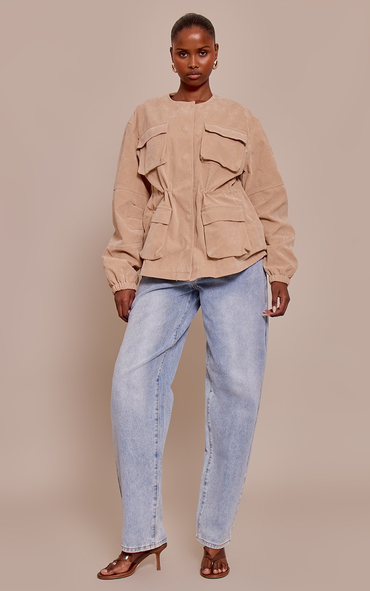 Sand Structured Faux Suede Adjustable Waist Jacket | Outerwear | PLT