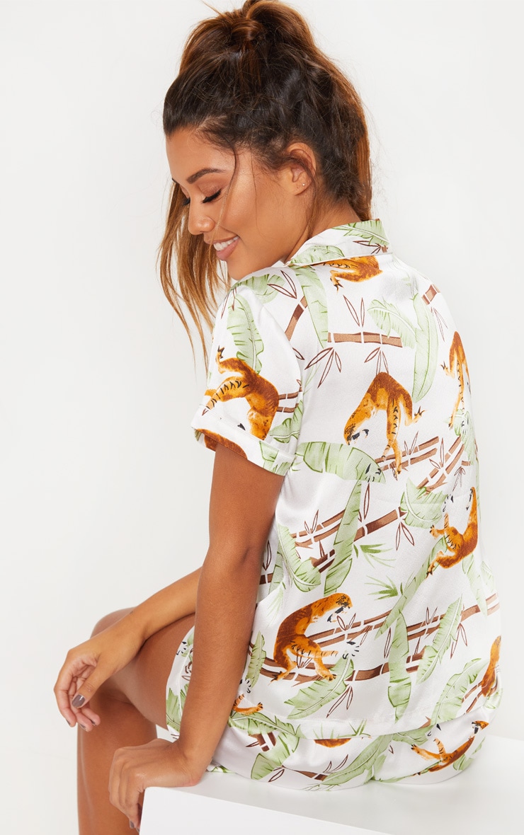 Jungle Tiger Satin White Pyjama Set | PrettyLittleThing