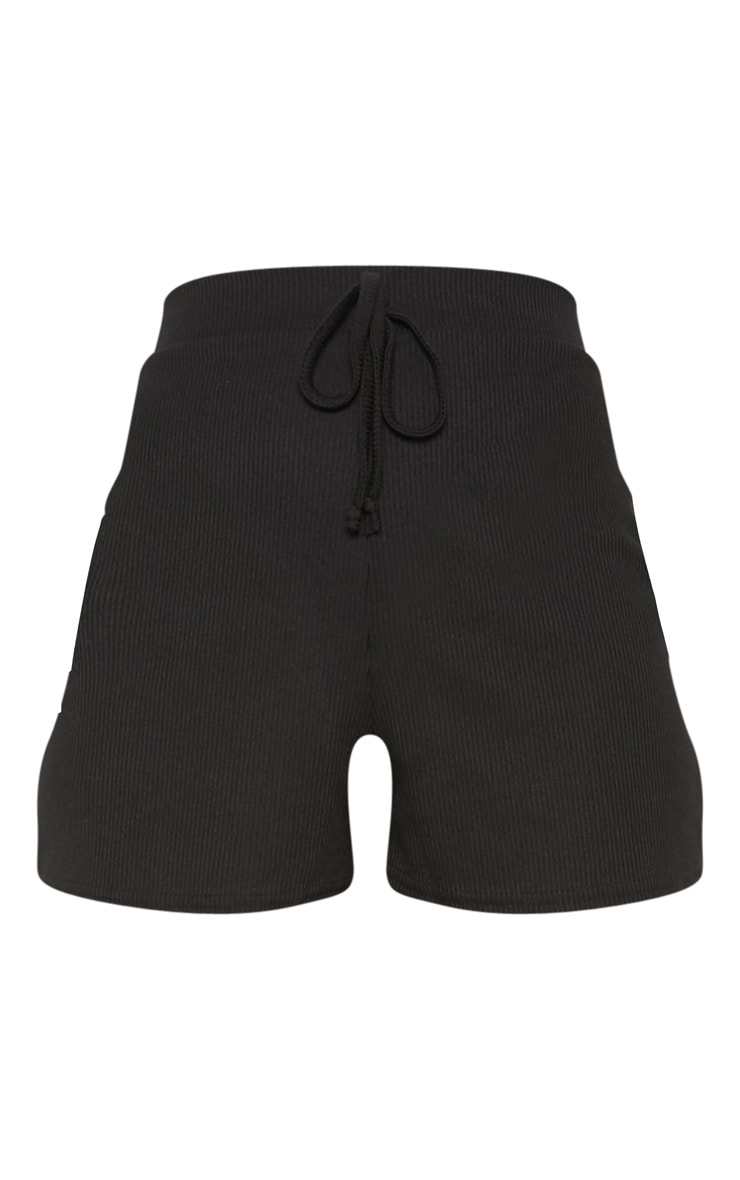 Black Tie Detail Drawstring Rib Short | PrettyLittleThing USA