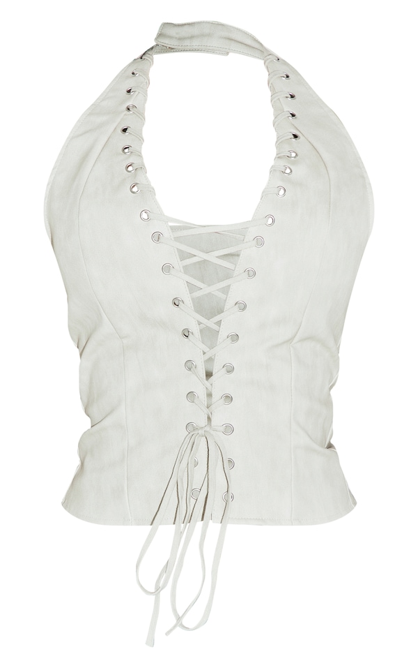 Shape Cream Washed PU Halter Neck Lace Up Corset | Shape ...