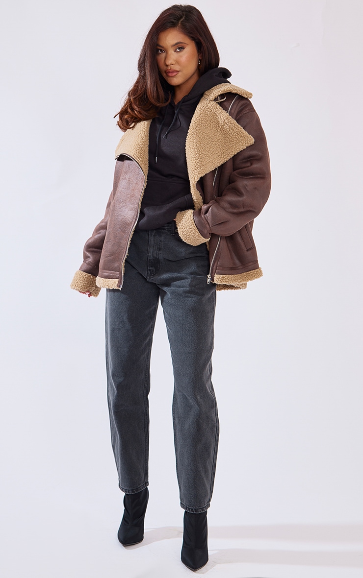 Brown Borg Lined Buckle Collar Oversized Aviator | Outerwear ...