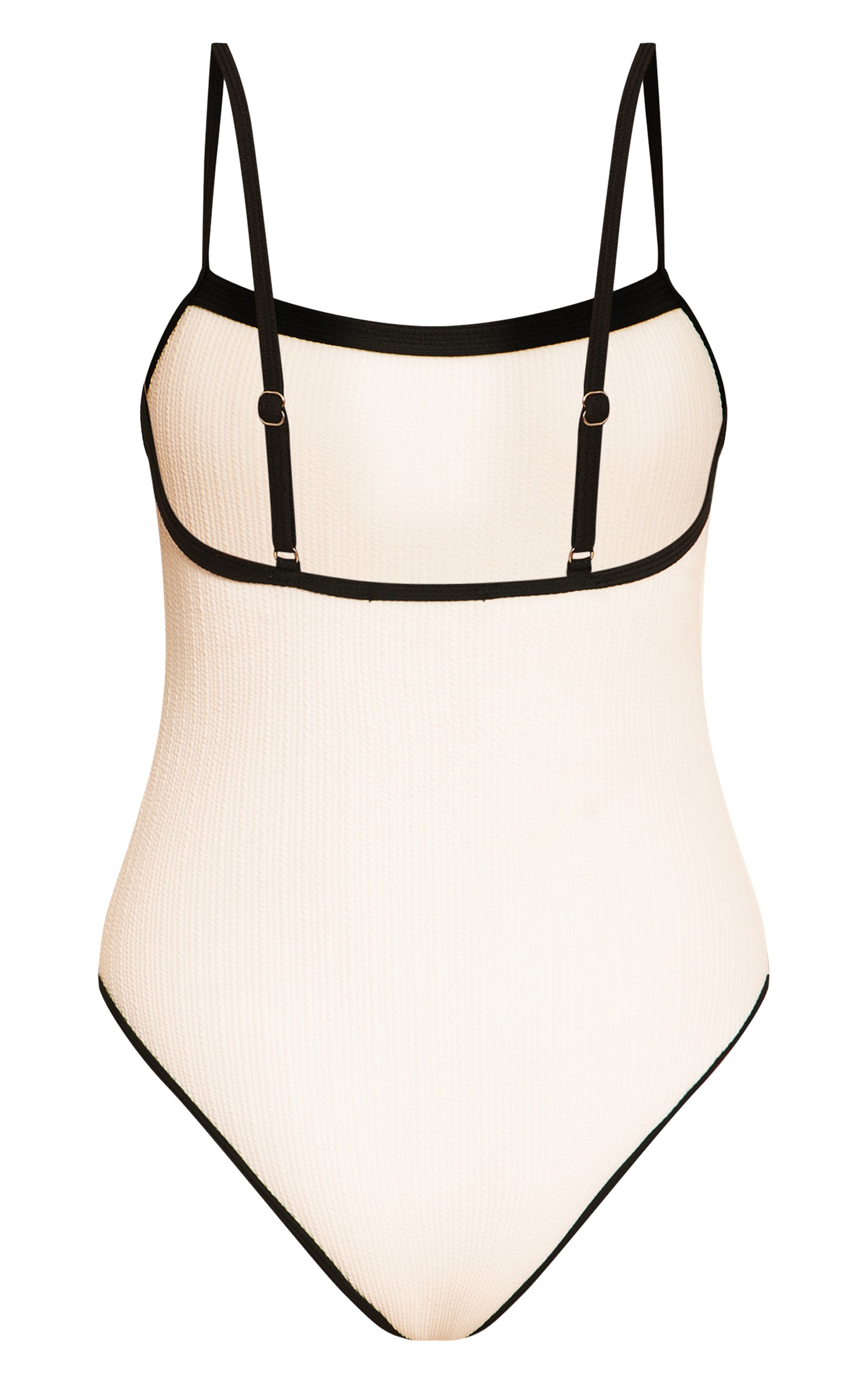 White Contrast Binding Textured Swimsuit | Swimwear | PrettyLittleThing AUS