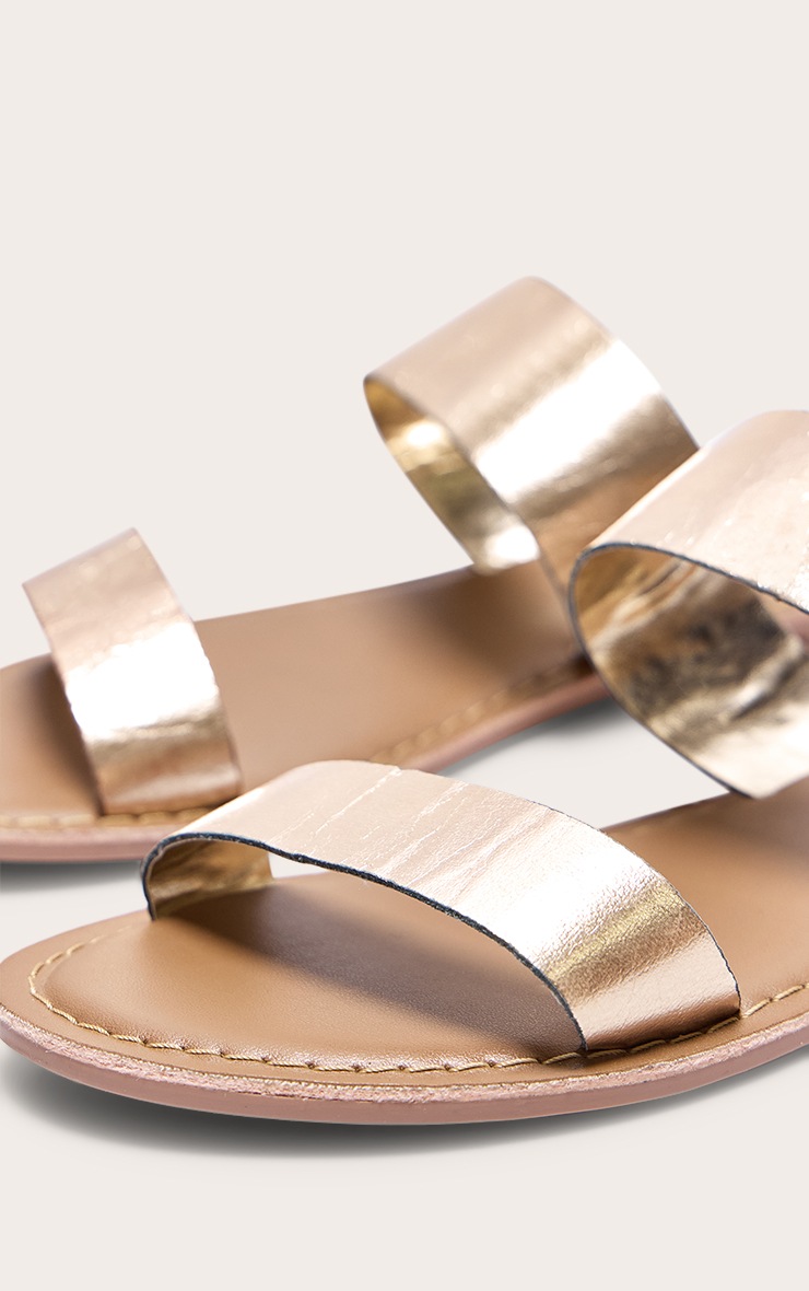 Gold Twin Strap Basic Leather Sandals | Footwear | PrettyLittleThing